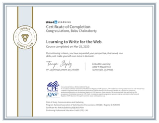 Training Completion Certificate in Learning to write for the web | PDF