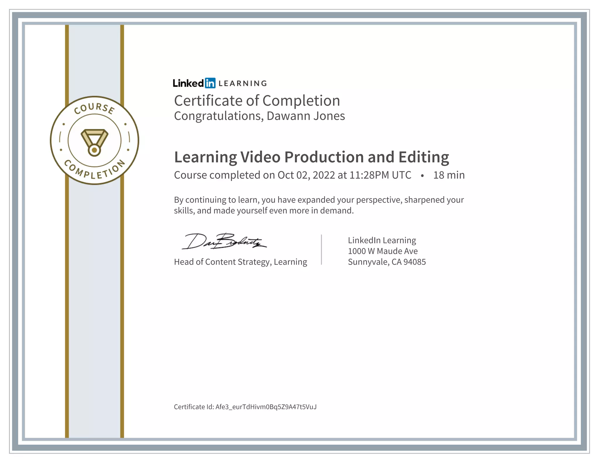 CertificateOfCompletion_Learning Video Production and Editing.pdf