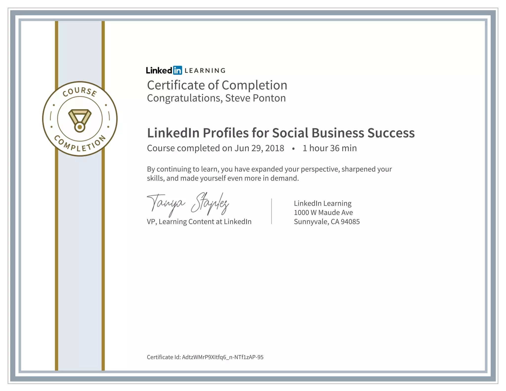 Certificate of Completion - Linkedin Profiles for Social Business ...