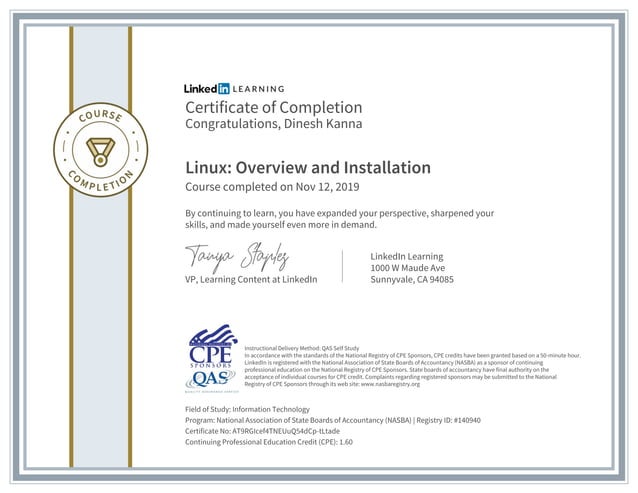 Certificate ofcompletion linux overview and installation | PPT | Free ...