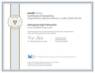 Certificate ofcompletion managing high potentials | PDF