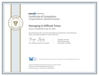 Certificate ofcompletion managing in difficult times | PPT