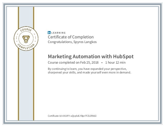 Marketing Automation With Hubspot Certificate Linkedin Learning