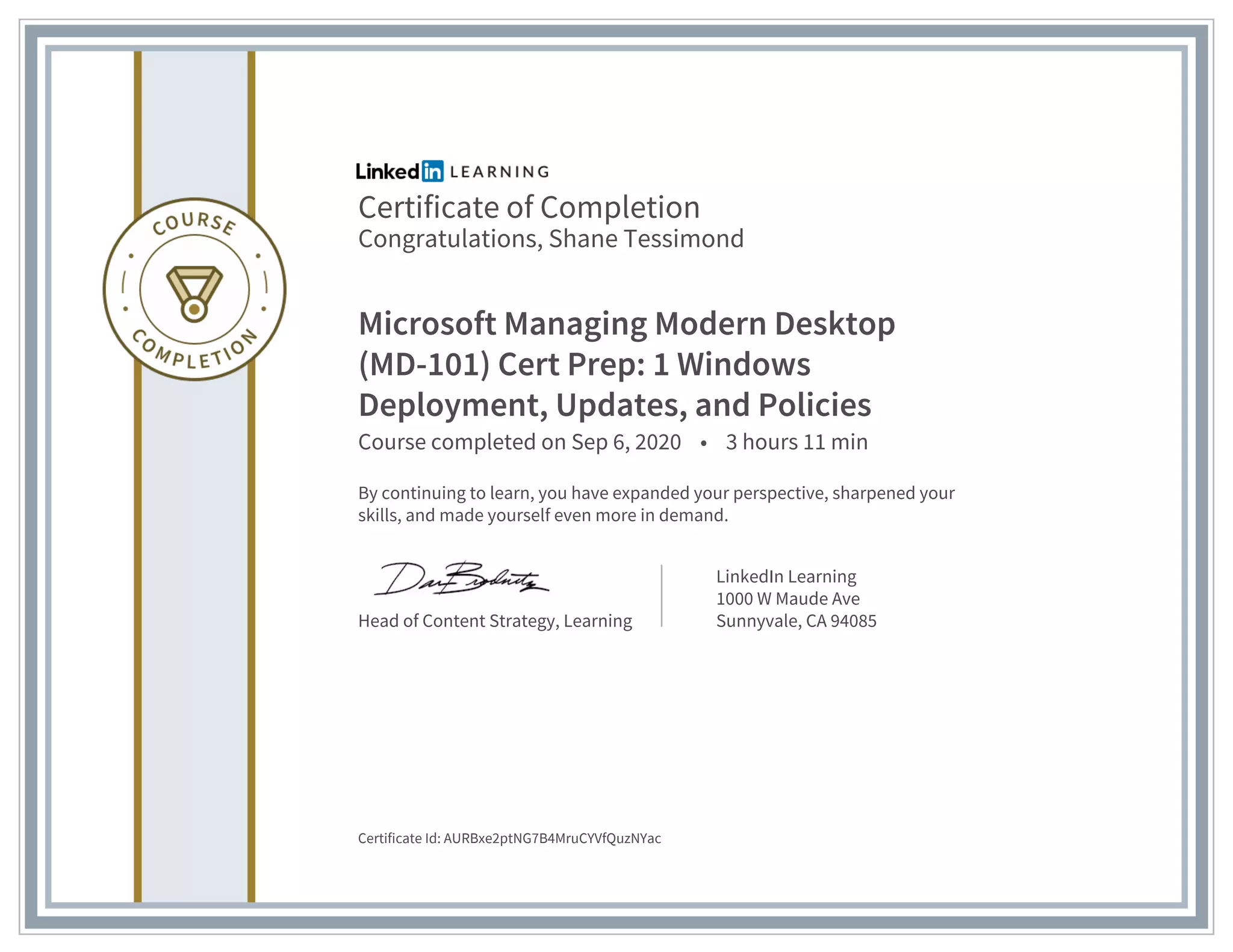 Certificate ofcompletion microsoft managing modern desktop (md-101) cert prep_ 1 windows ...