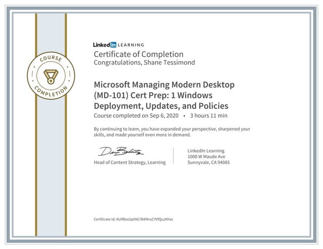 Certificate ofcompletion microsoft managing modern desktop (md-101) cert prep_ 1 windows ...