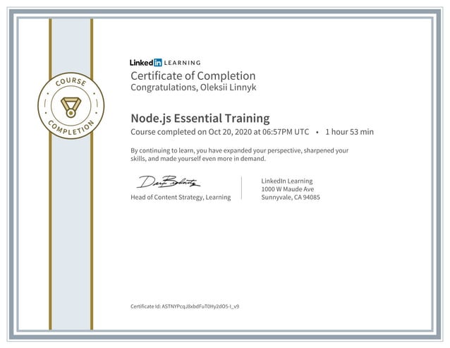Certificate ofcompletion node.js essential training | PDF | Shareware ...