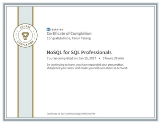 NoSql for SQL professionals - Certificate of Completion | PDF