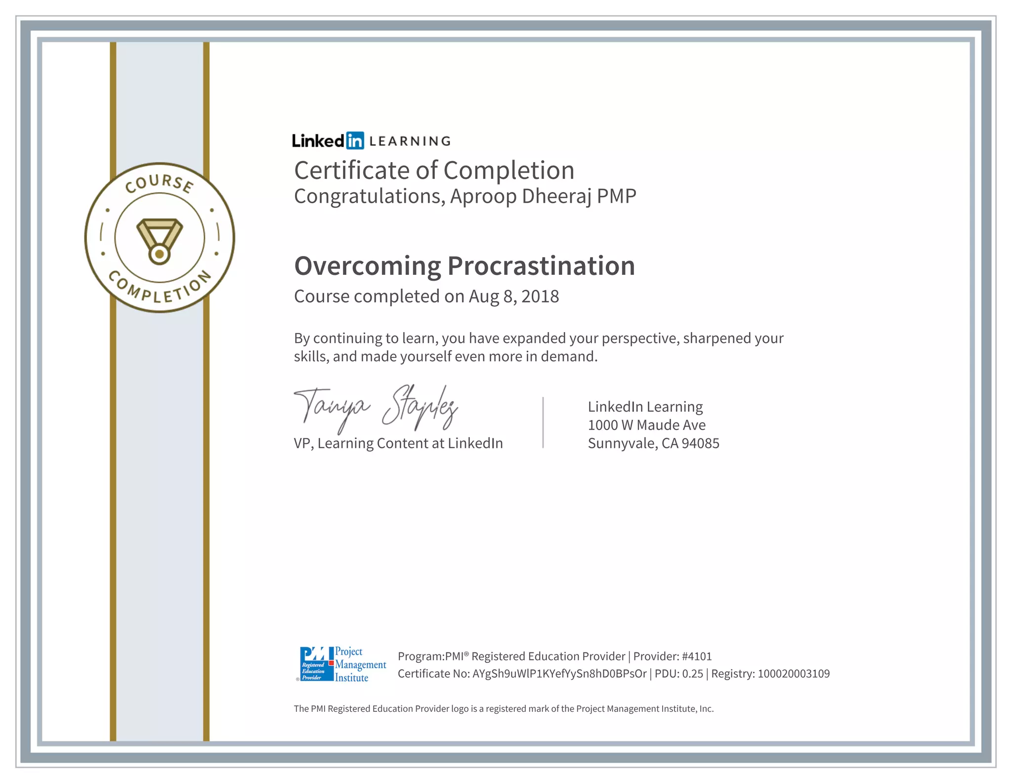 Certificate ofcompletion overcoming procrastination | PPT