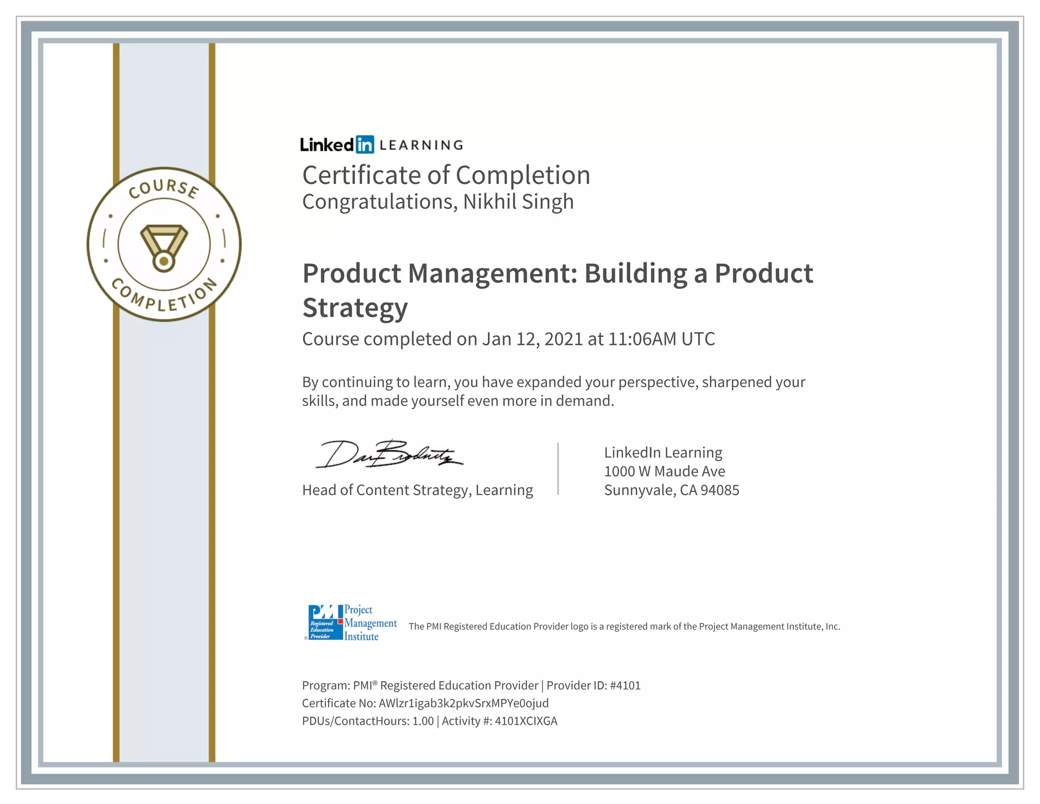 Certificate ofcompletion product management building a product strategy ...