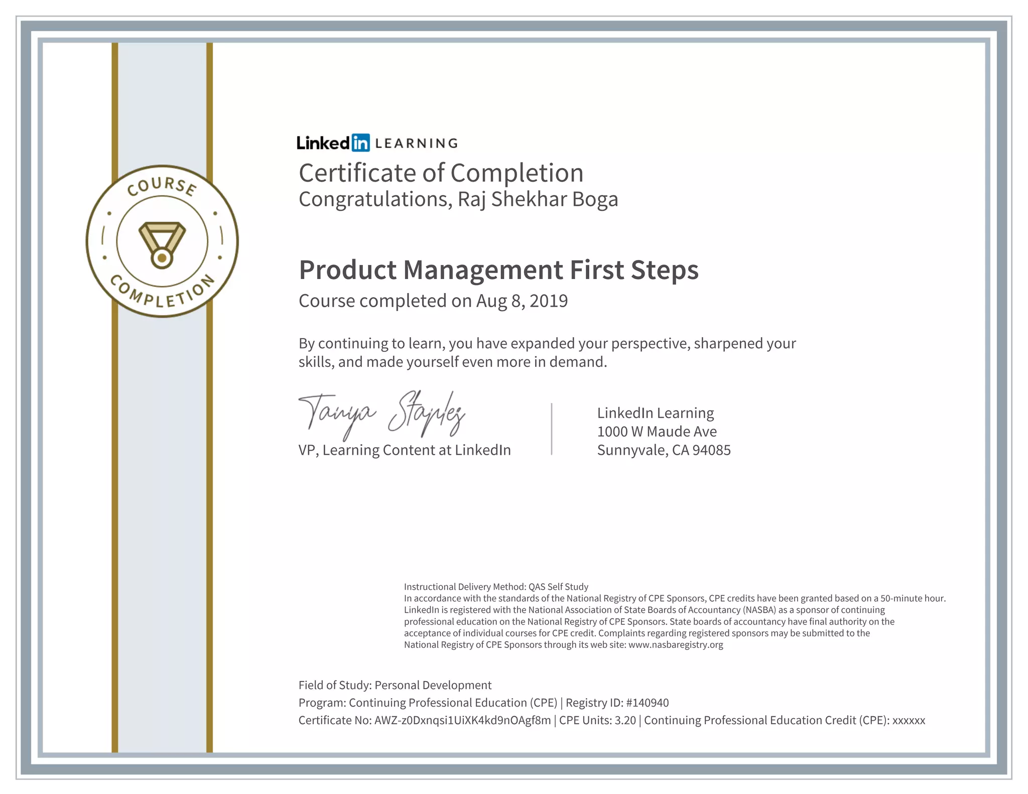 Certificate ofcompletion product management first steps | PDF
