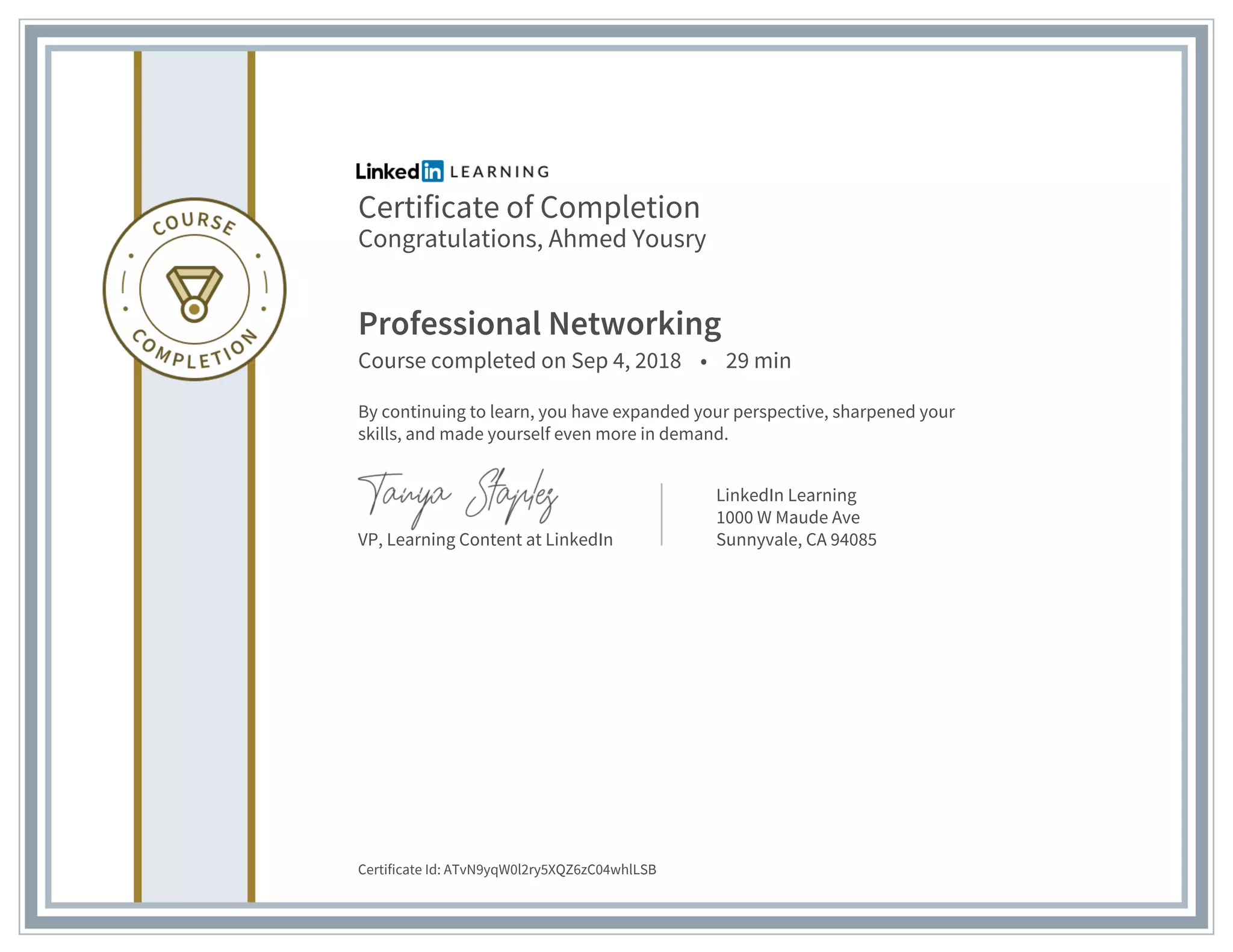 Certificate of completion professional networking | PPT