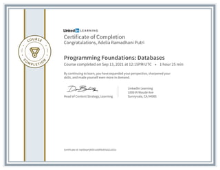 Certificate of Completion "Programming Foundations: Databases" on ...