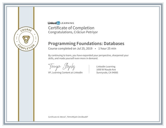 Certificate Of Completion Programming Foundations Databases 2 Ppt