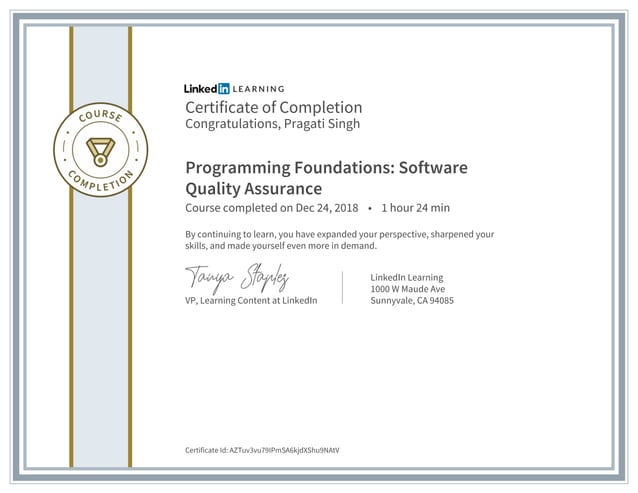 Certificate of completion programming foundations software quality assurance | PPT