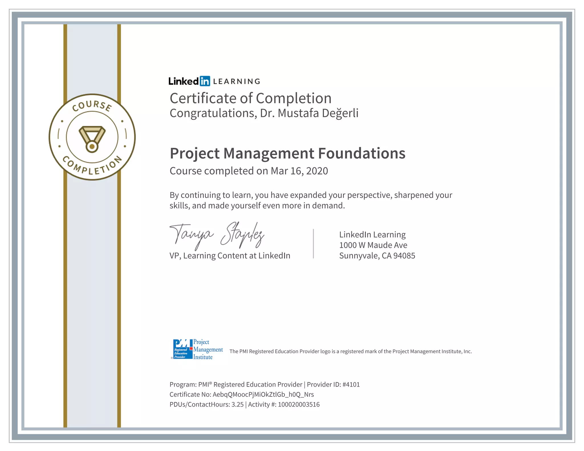 Dr. Mustafa Degerli - 2020 - Project Management Foundations | PDF