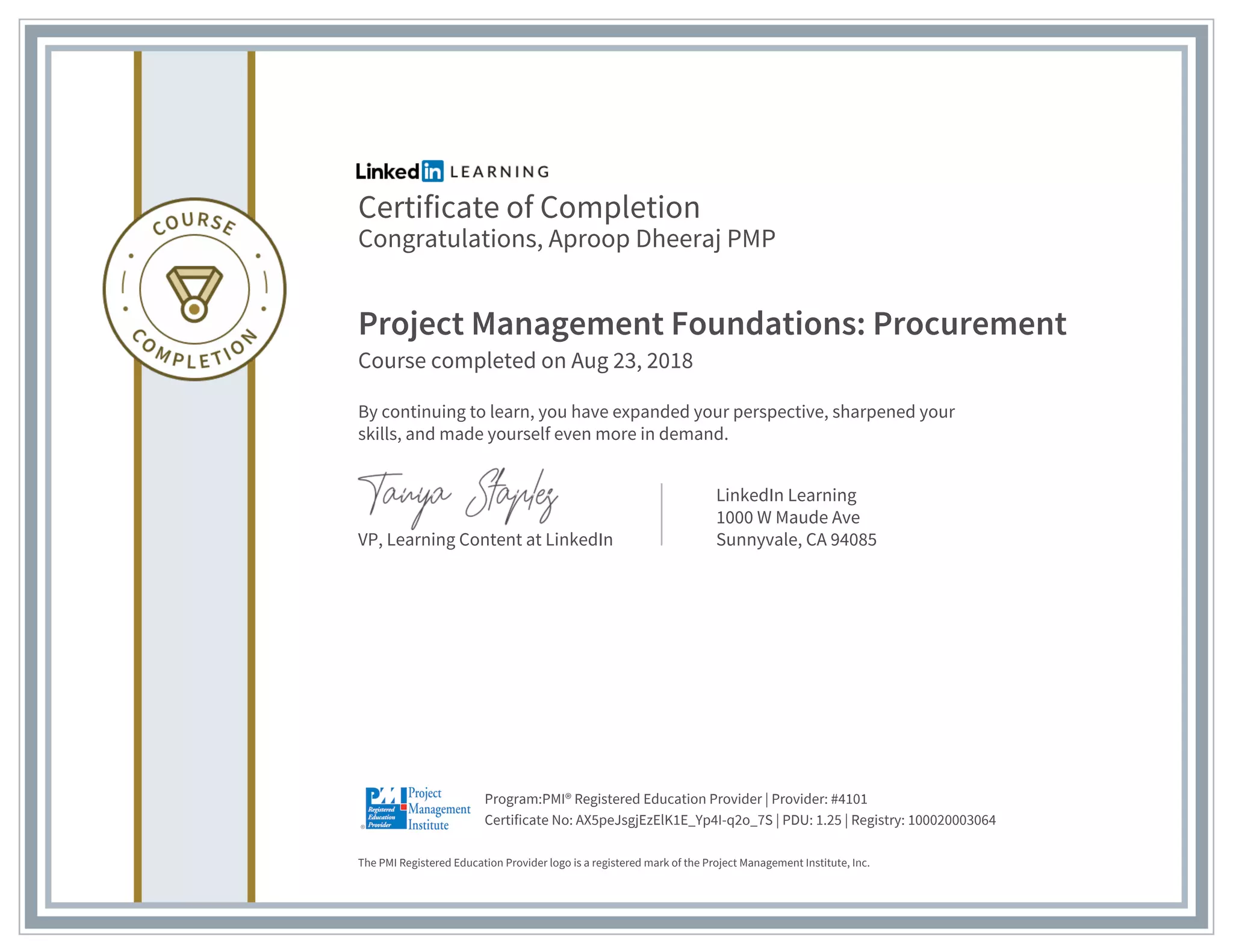 Certificate Ofcompletion Project Management Foundations Procurement Pdf