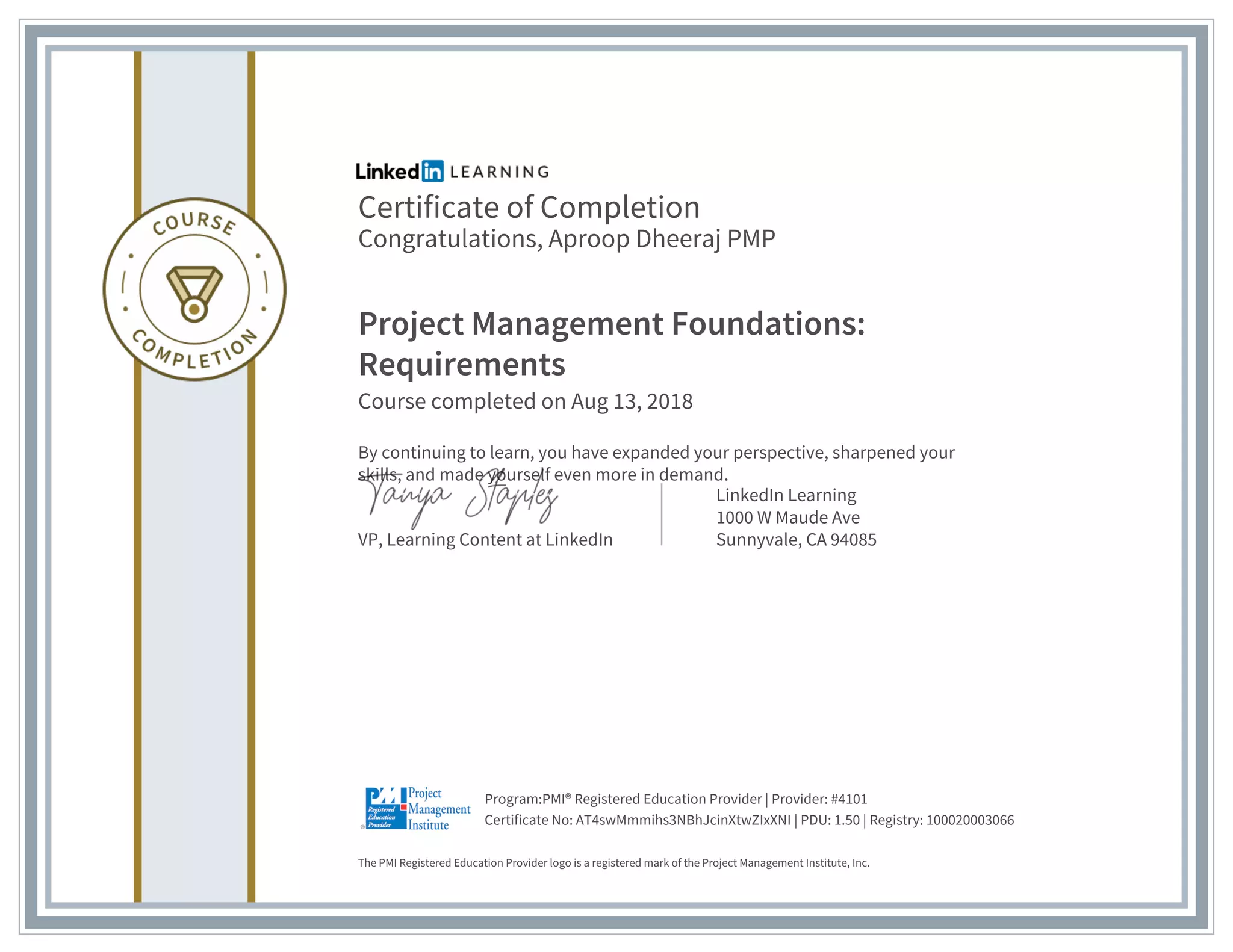 Certificate ofcompletion project management foundations requirements | PPT