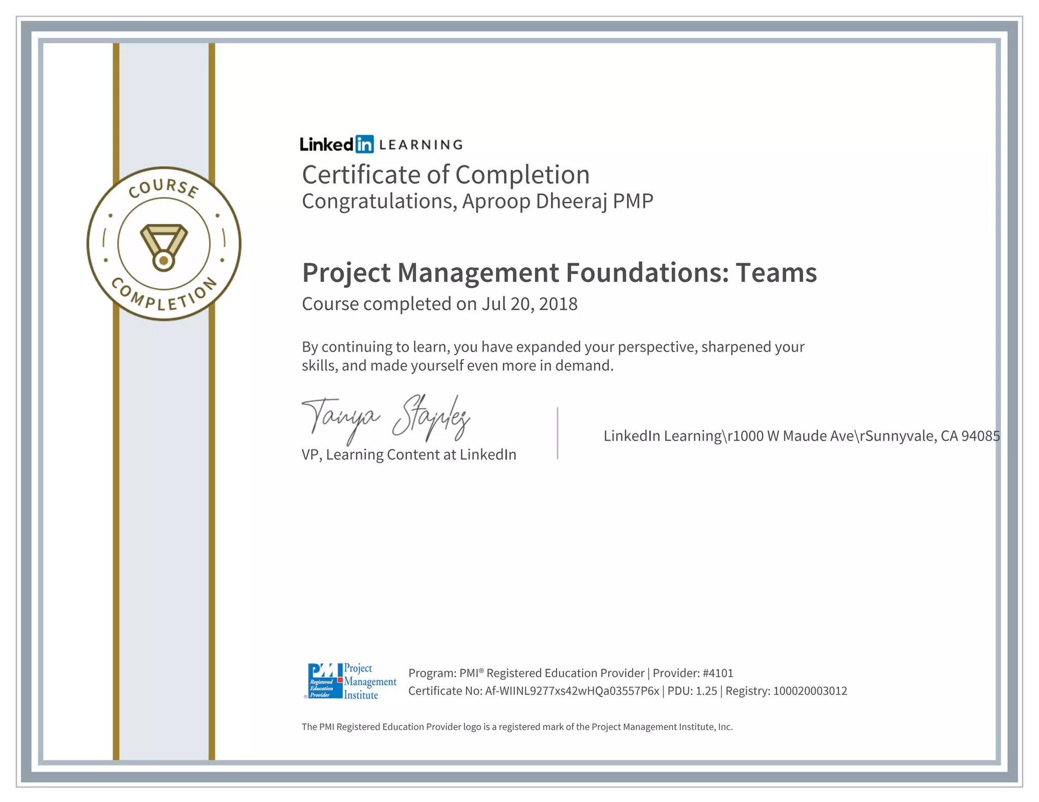 Certificate ofcompletion project management foundations teams | PDF