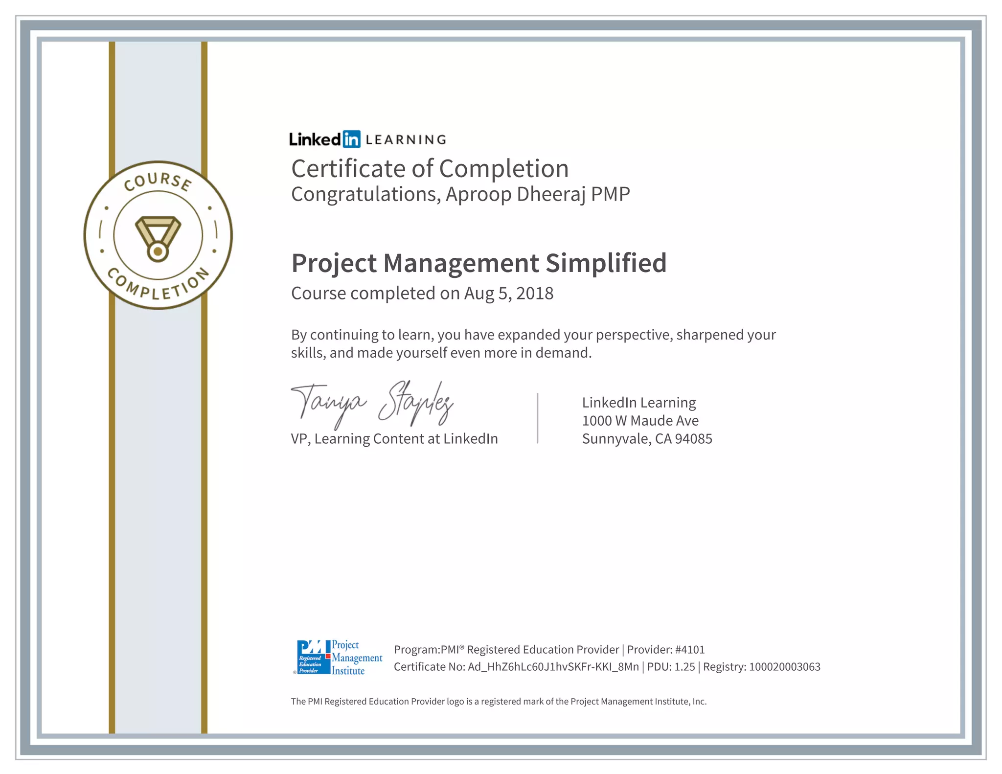 Certificate ofcompletion project management simplified | PPT