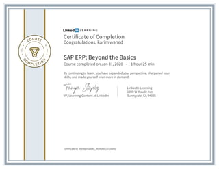 Certificate Of Completion Sap ERP Beyond The Basics. | PPT