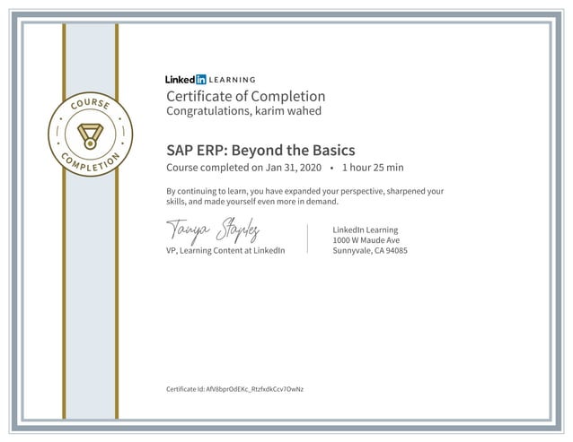Certificate Of Completion Sap ERP Beyond The Basics. | PPT