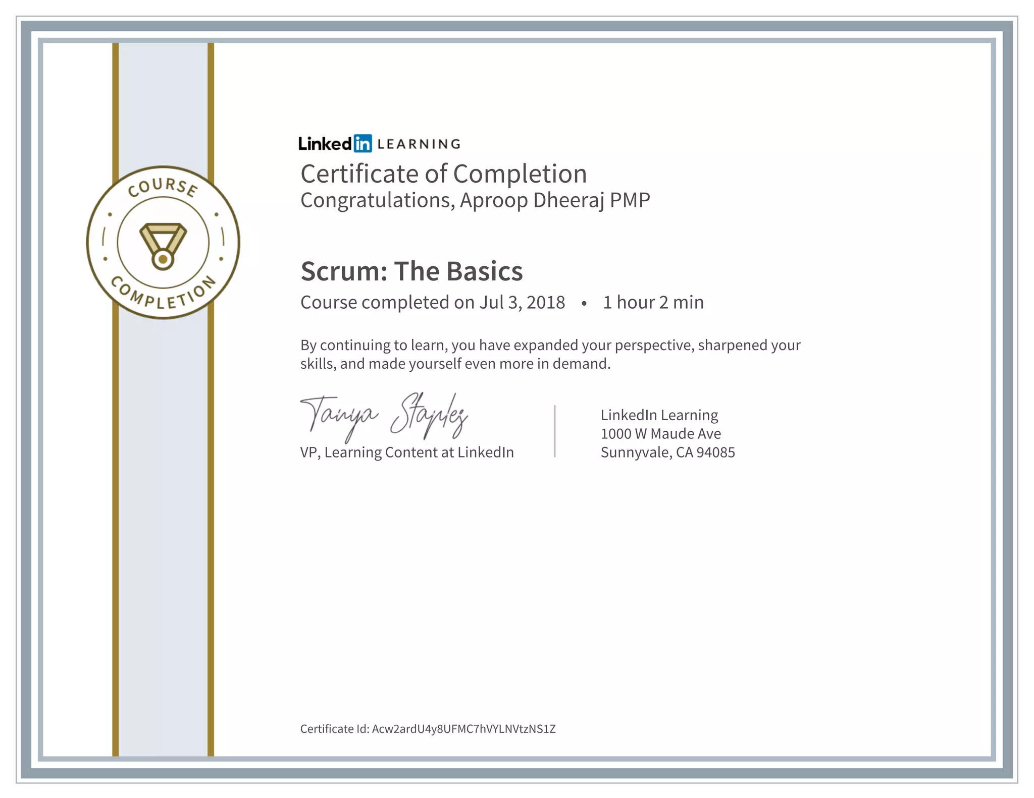 Certificate ofcompletion scrum the basics | PPT