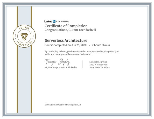 Certificate of completion serverless architecture | PDF | Cloud Computing | Internet