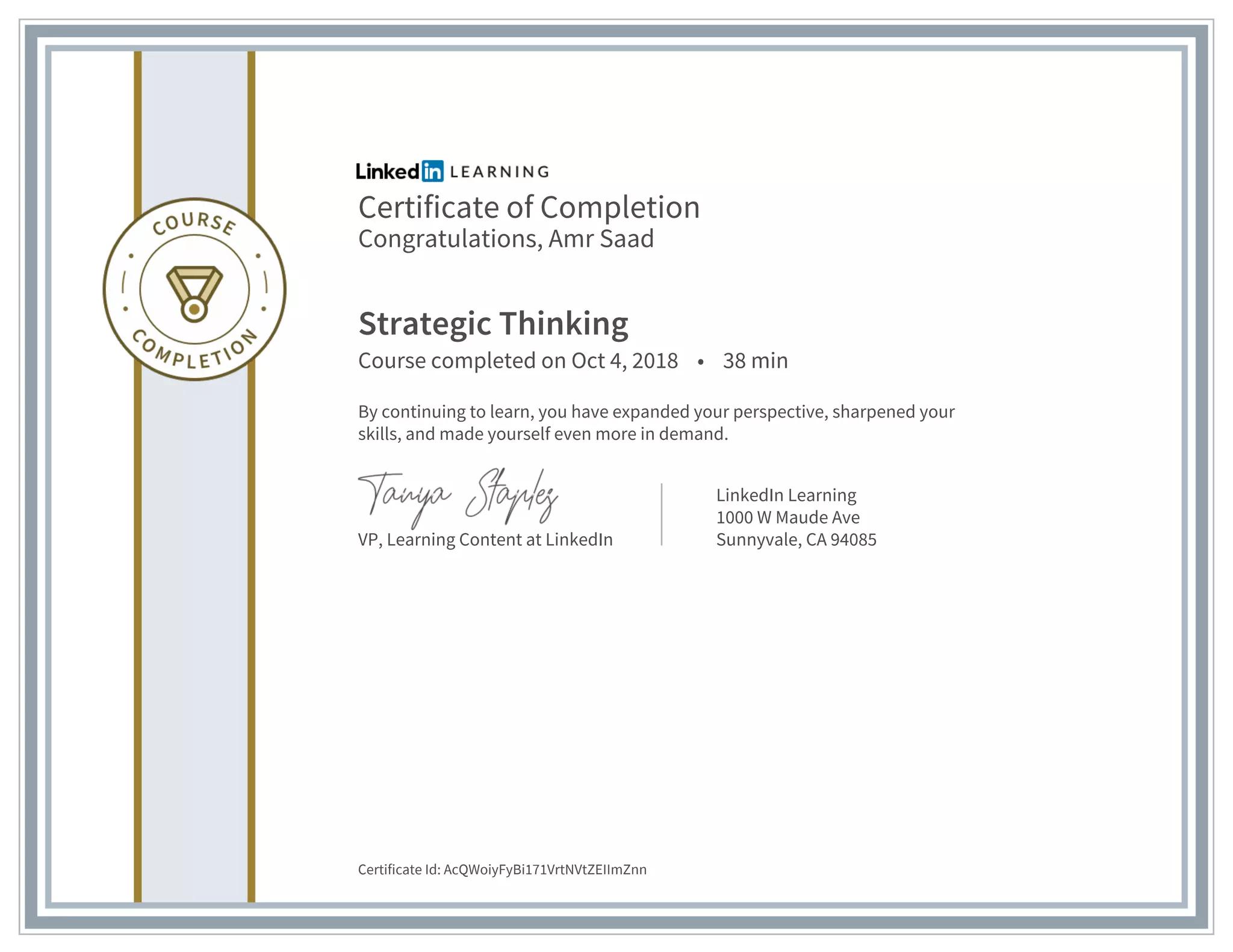 Certificate of completion strategic thinking | PPT