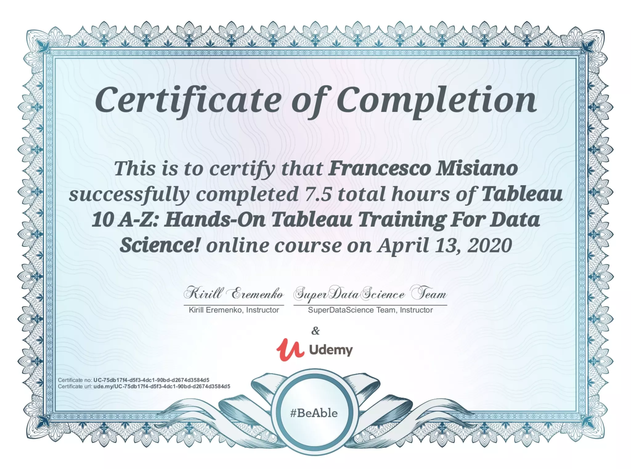 Certificate of completion Tableau | PPT