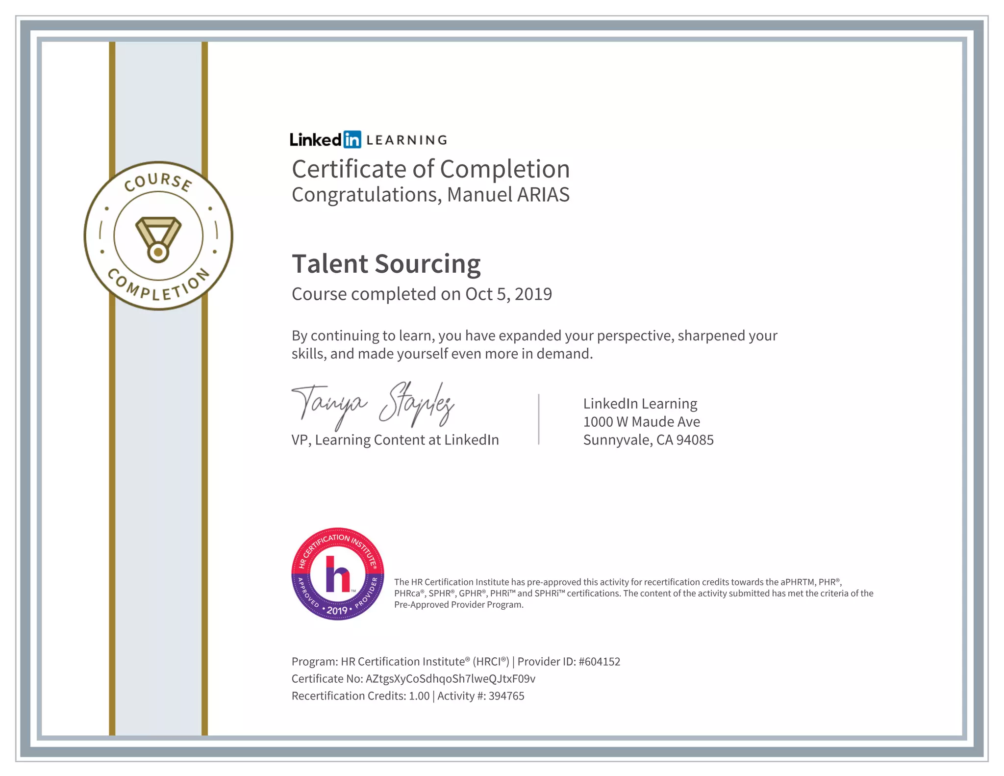 Certificate of completion talent sourcing | PDF