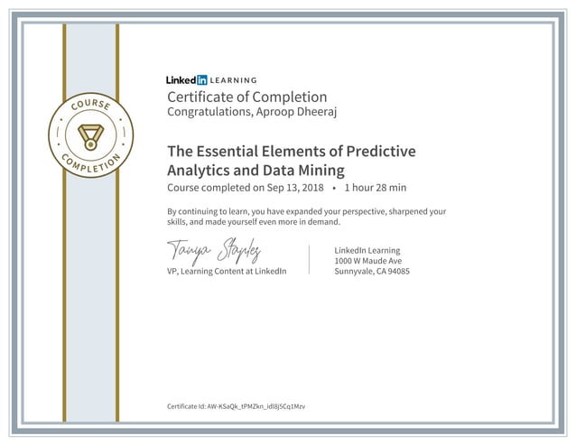 Certificate ofcompletion the essential elements of predictive analytics ...