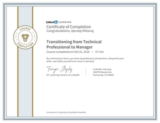 Certificate ofcompletion transitioning from technical professional to ...