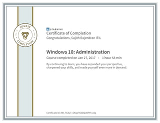 Certificate ofcompletion windows10administration | PPT