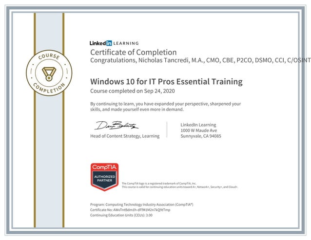 Certificate of completion windows 10 for it pros essential training | PDF