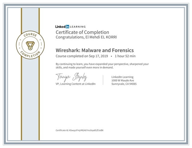 Certificate ofcompletion wireshark_ malware and forensics | PDF
