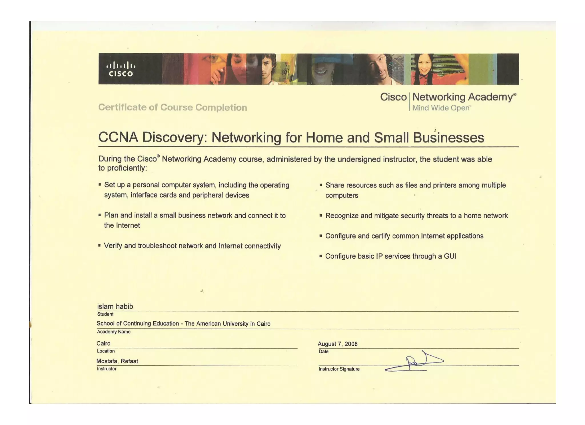 Certificate of course completion ccna discovery network for home and ...