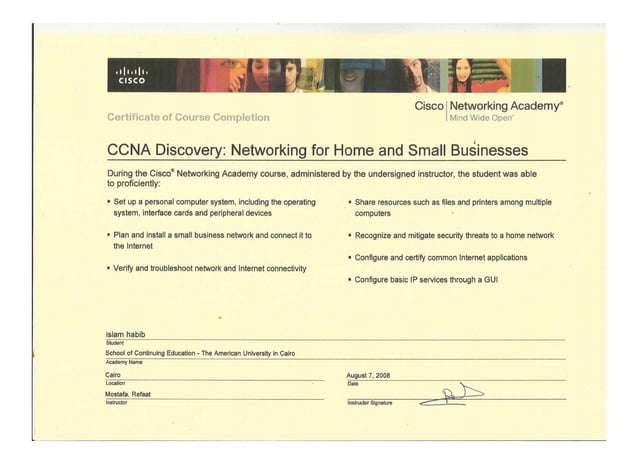 Certificate of course completion ccna discovery network for home and ...