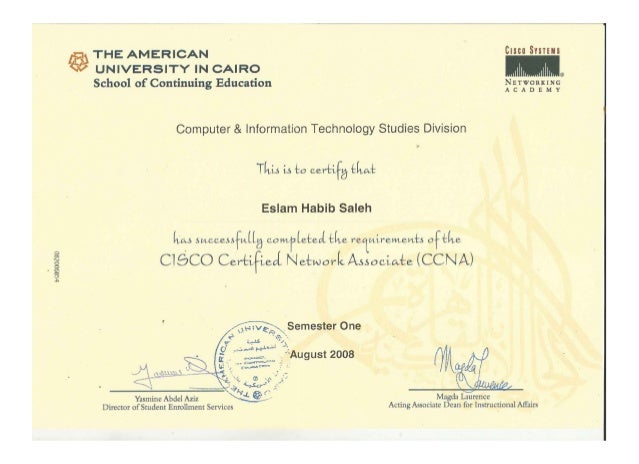Certificate Of Course Completion Ccna Semester One