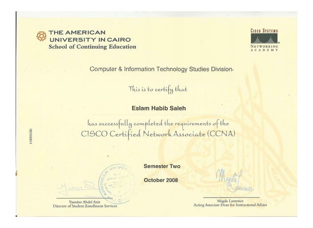 Certificate of course completion ccna semester two | PDF