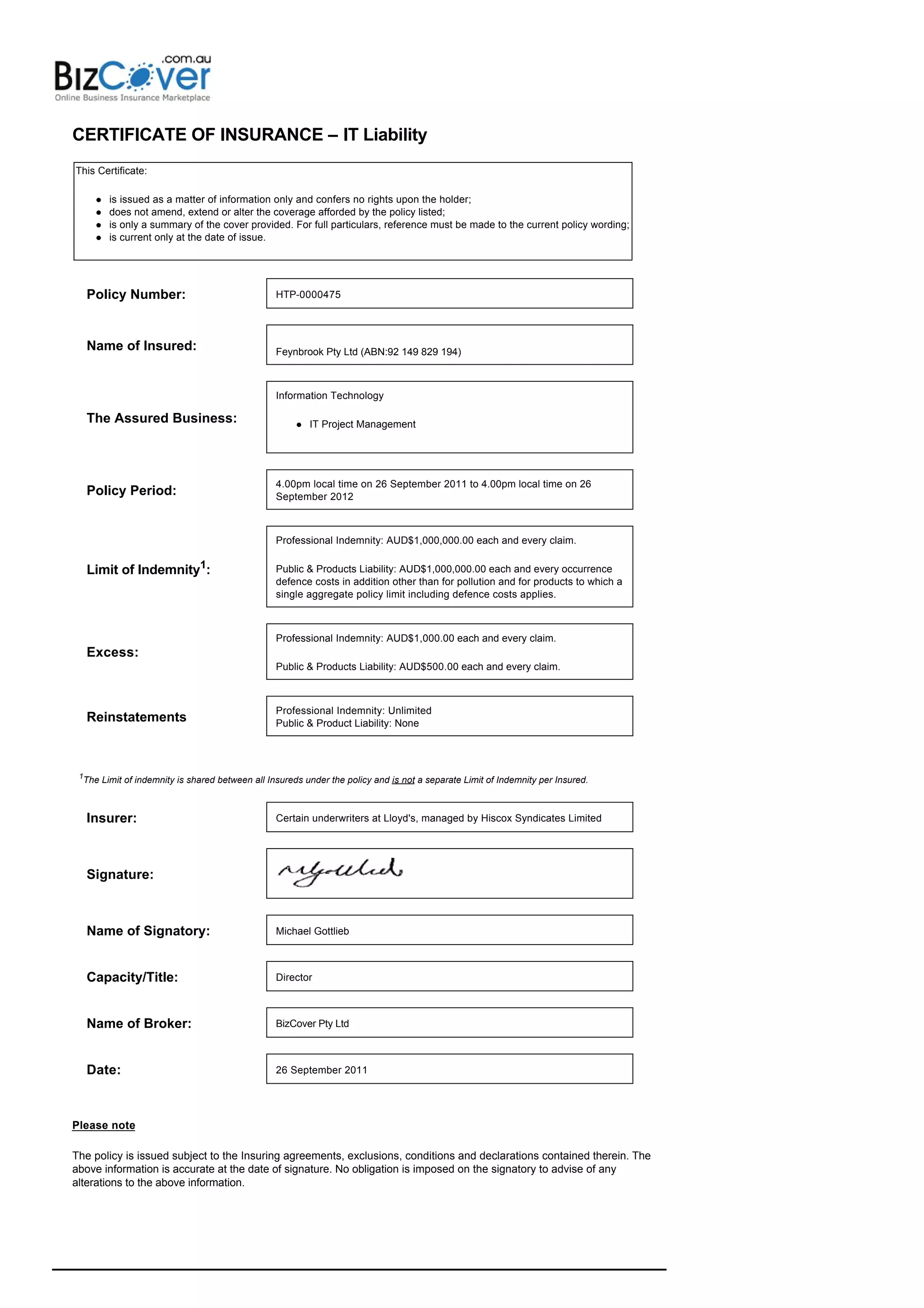 Certificate of Currency | PDF