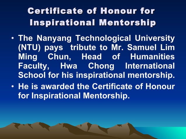 Certificate of honour for inspirational mentorship | PPT