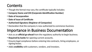 Certificate of Incorporation, Prospectus, Certificate of Commencement ...