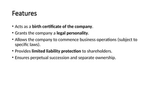 Certificate of Incorporation, Prospectus, Certificate of Commencement ...