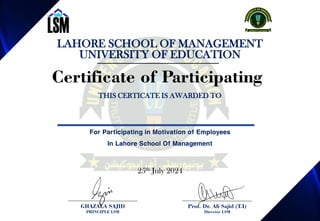 certificate of lsm for the staff of Mangla dam | PDF