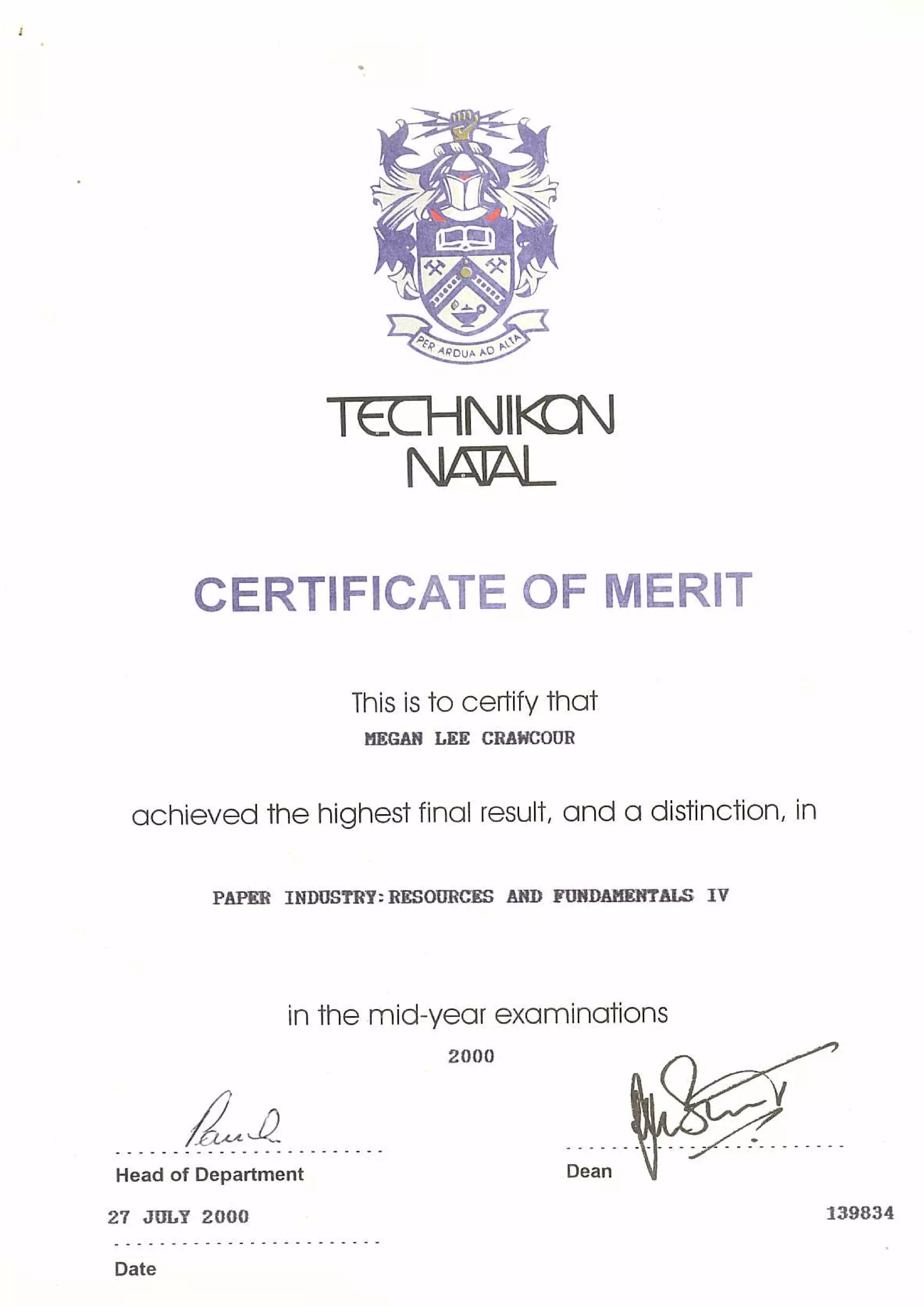 Certificate of merit natal tech | PDF