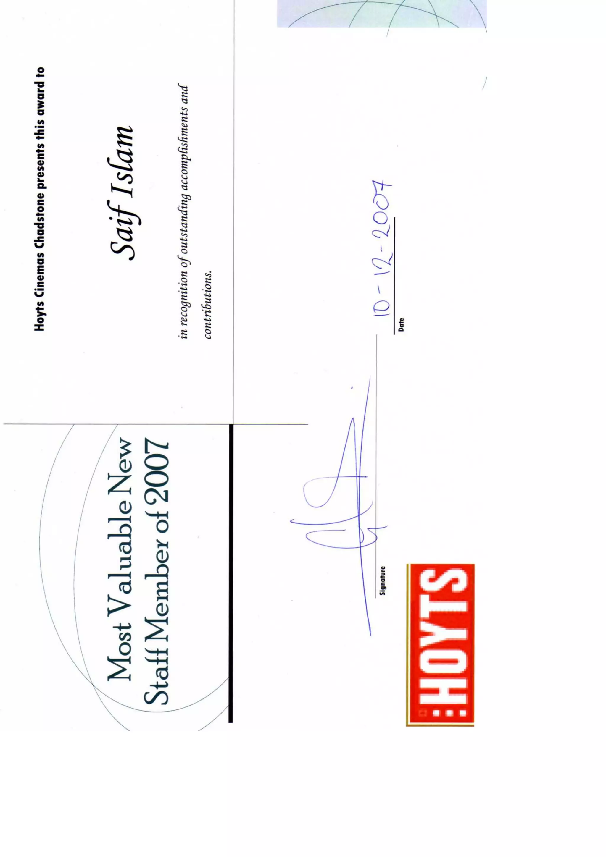 Certificate of most_valuable_new_staff | PDF