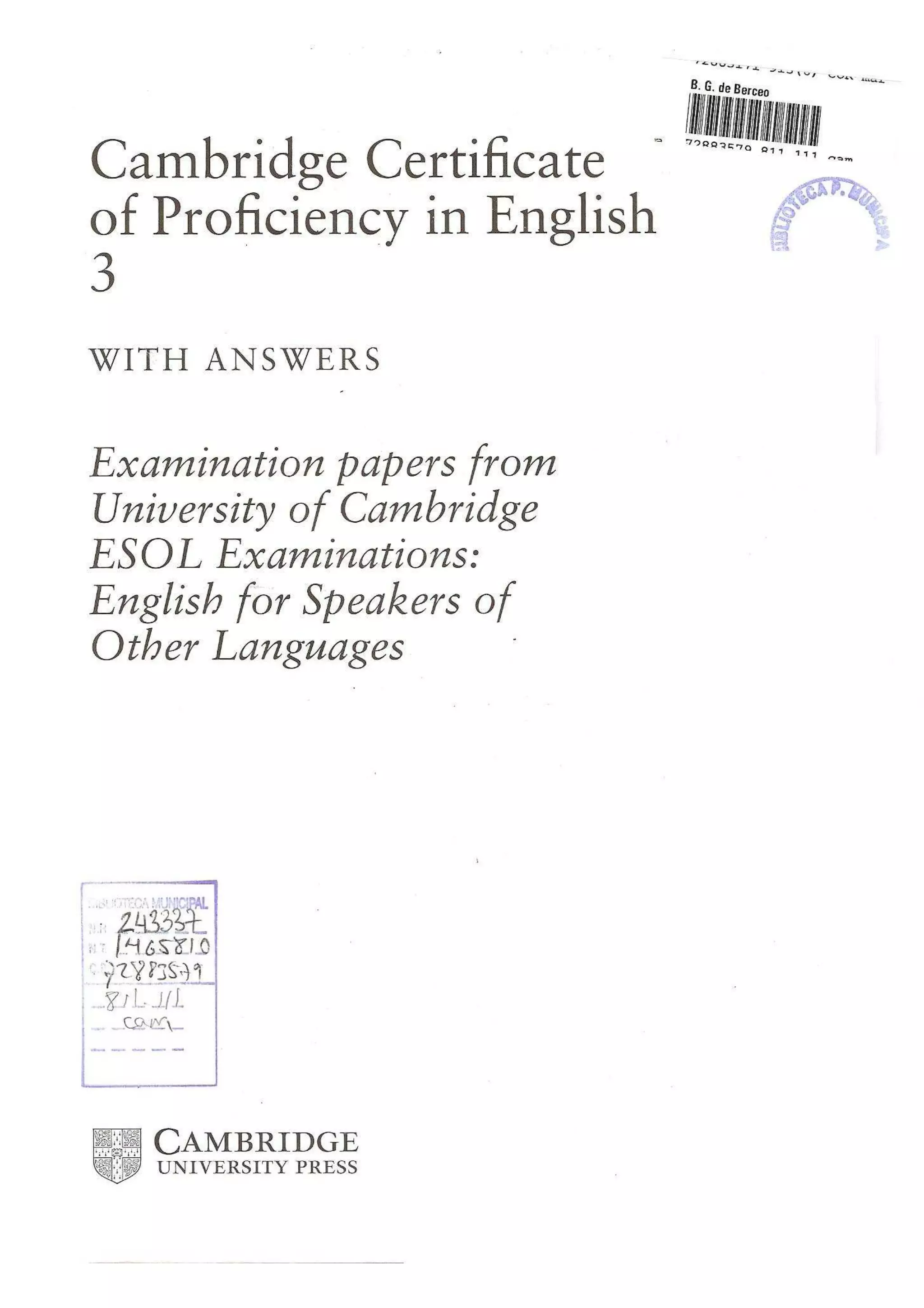 Certificate of Proficiency in English 3 with answers.(2005) | PDF