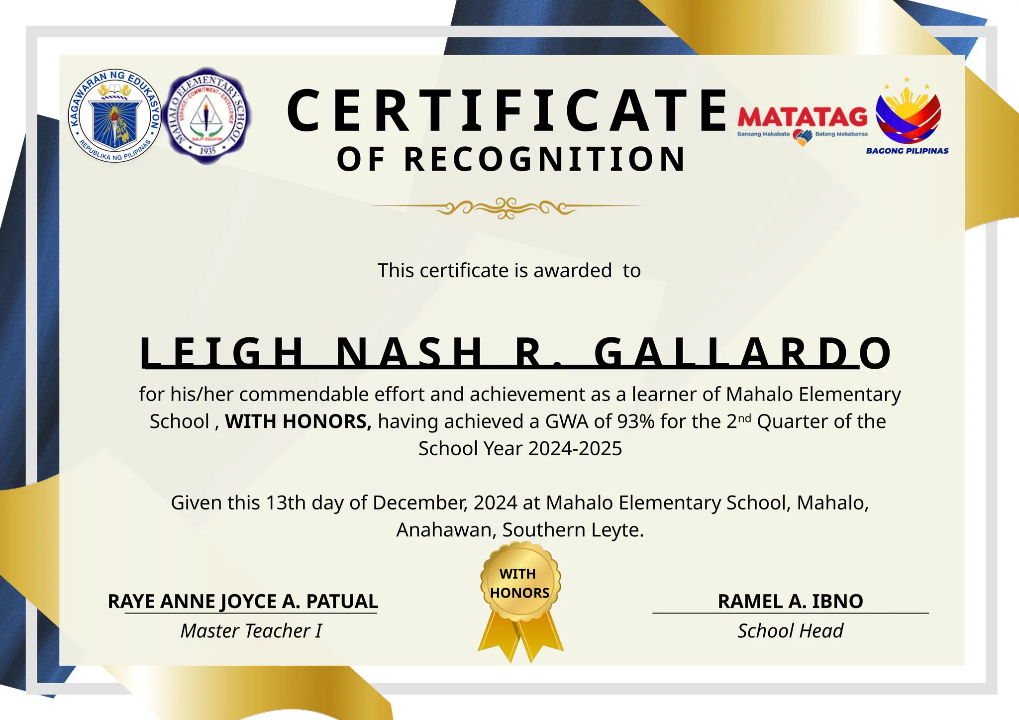 Certificate of Recognition for Portfolio | PPTX