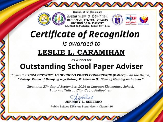 certificate of recognition District Schools Press Conference.pptx