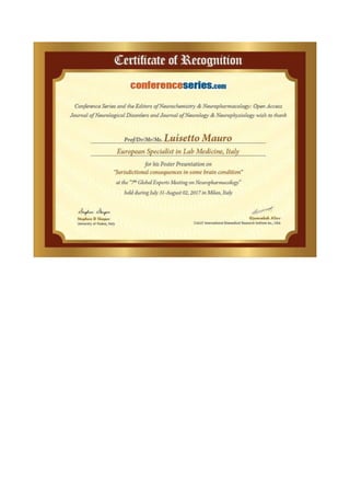 Certificate of recognition poster presentation luisetto m ...